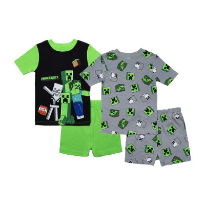 Boys Minecraft Crew Neck Short Sleeve 4-pc. Pajama Sets, Color: Green ...