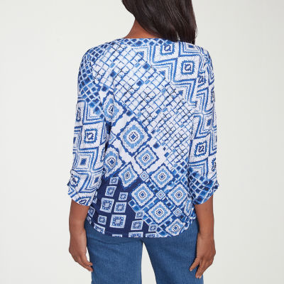 Alfred Dunner Free Spirit Womens Split Crew Neck 3/4 Sleeve T-Shirt ...