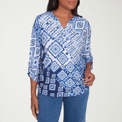 Alfred Dunner Free Spirit Womens Split Crew Neck 3/4 Sleeve T-Shirt ...