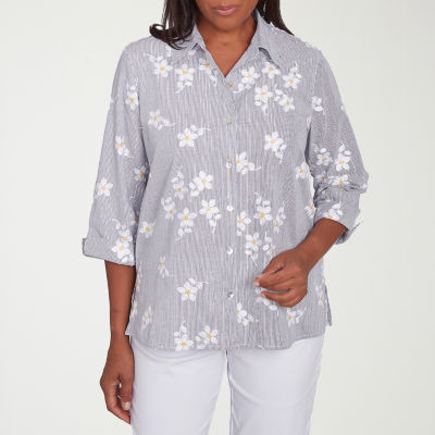 Alfred Dunner Dress Code Womens 3/4 Sleeve Embroidered Button-Down ...