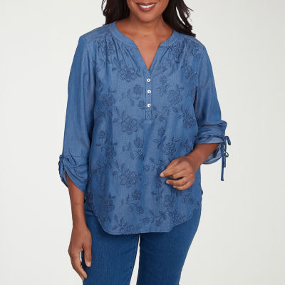 Alfred Dunner Free Spirit Womens Crew Neck 3/4 Sleeve Embroidered ...