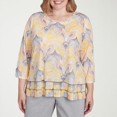 Alfred Dunner Dress Code Womens Plus Crew Neck 3/4 Sleeve T-Shirt ...