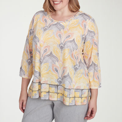 Alfred Dunner Dress Code Womens Crew Neck 3/4 Sleeve Plus T-Shirt ...