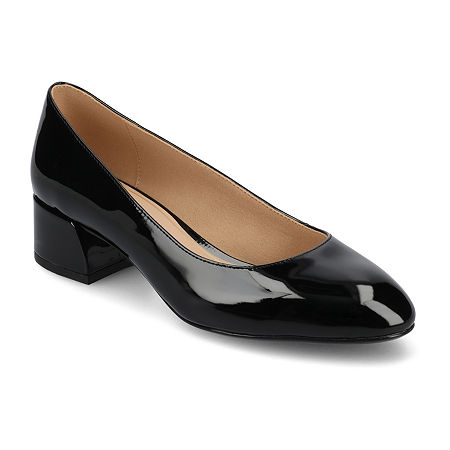 Journee Collection Womens Saarii Round Toe Block Heel Pumps - Black Patent