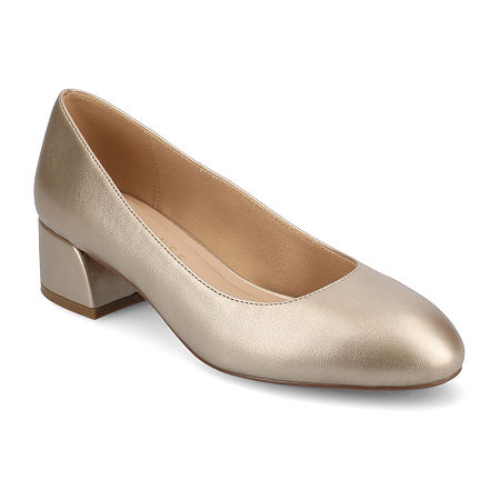 Journee Collection Womens Saarii Round Toe Block Heel Pumps - Champagne
