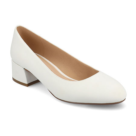Journee Collection Womens Saarii Round Toe Block Heel Pumps - White