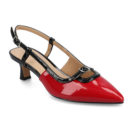 Journee Collection Padma Womens Pointed Closed Toe Kitten Heel Pumps  8 Medium  Red