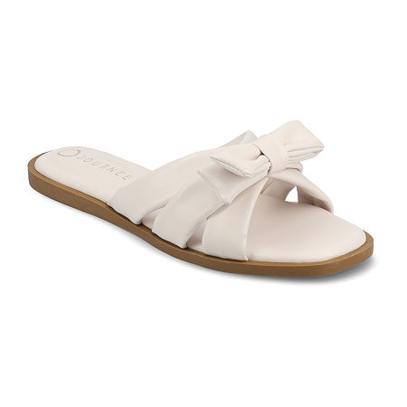Journee Collection Womens Prylin Bow Slide Flat Sandals - Bone