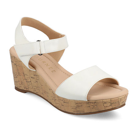 Journee Collection Womens Ranae Wedge Sandals  7 Medium  White