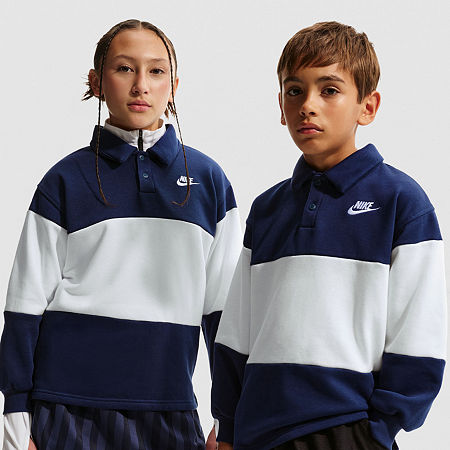 Nike Boys 4-20 Sportswear Club Rugby Striped Sweatshirt - Midnight Navy/Sail