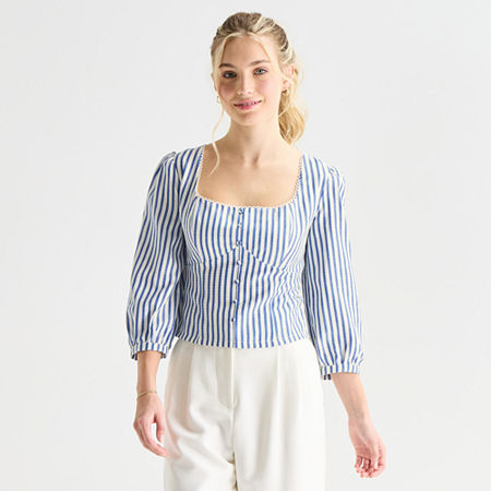 Click here for by&by Womens Juniors Straight Neck Long Sleeve Blo... prices