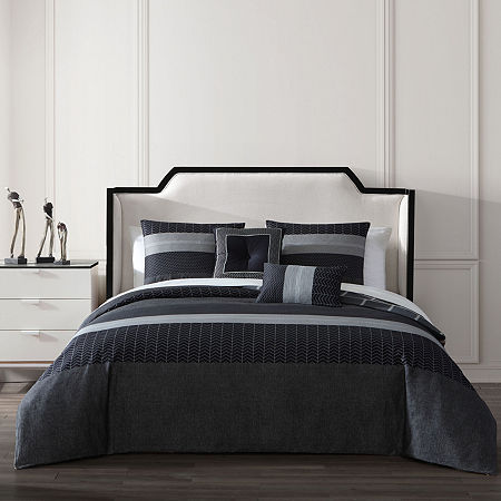 Bebejan Kyle Black Bedding 200 Thread Count 100 Cotton Sateen 5 Piece Reversible Queen Comforter Set - Black