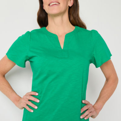 St. John's Bay Womens Split Crew Neck Short Sleeve Blouse - JCPenney