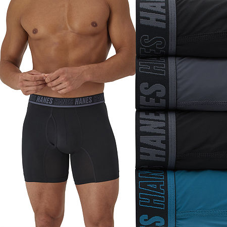 Mens Hanes(R) Moves 4pk. Performance Boxer Briefs - Teal/Black