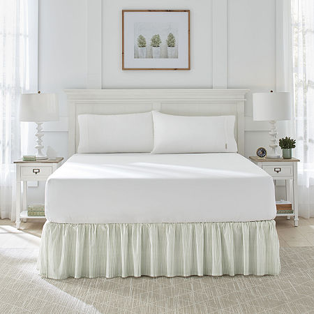 Laura Ashley Ticking Stripe Ruffled Bedskirt  Full - Sage