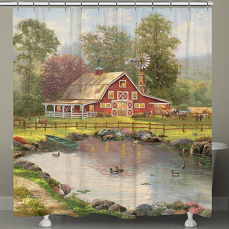 Click here for Thomas Kinkade Red Barn Retreat Shower Curtain  On... prices