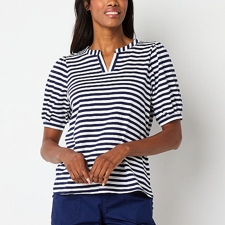 St. Johns Bay Womens Tall Split Crew Neck Short Sleeve T-Shirt  Small Tall  Blue
