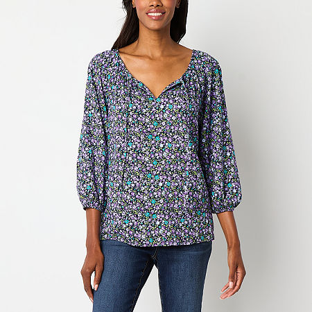 Click here for St. Johns Bay Womens Split Tie Neck Long Sleeve Ta... prices