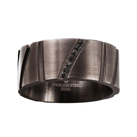 Click here for Mens Diamond-Accent Black Stainless Steel 10mm Wed... prices