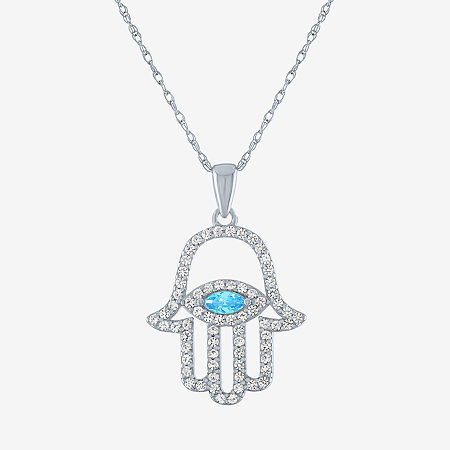 Click here for Womens Genuine Blue Topaz Sterling Silver Hamsa 18... prices