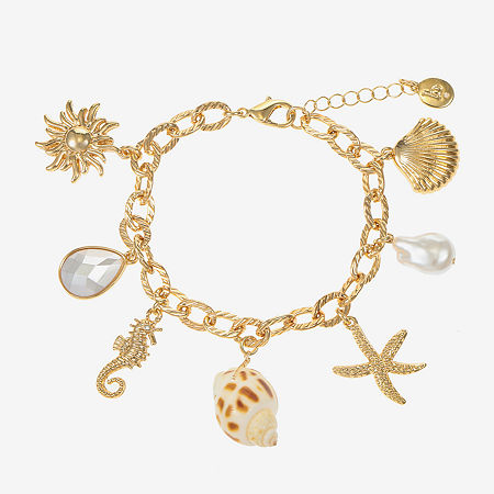 Click here for Bijoux Bar Womens Simulated Pearl Charm Bracelet... prices