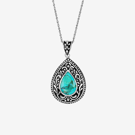 Click here for Womens Enhanced Blue Turquoise Sterling Silver Pea... prices