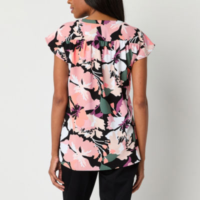 Liz Claiborne Womens Split Crew Neck Short Sleeve Blouse - JCPenney