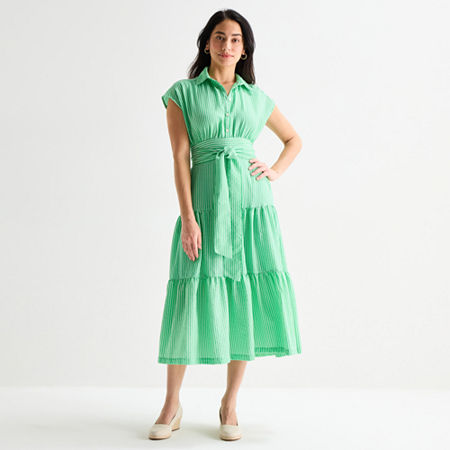 Click here for Danny & Nicole Womens Belted Short Sleeve Midi Str... prices