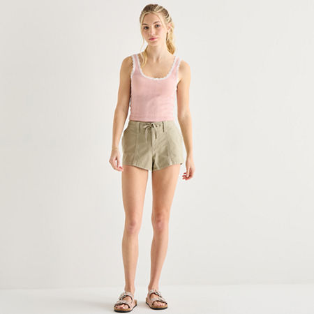 Click here for Arizona Womens 2 1/2 Low Rise Chino Short  14  Gre... prices
