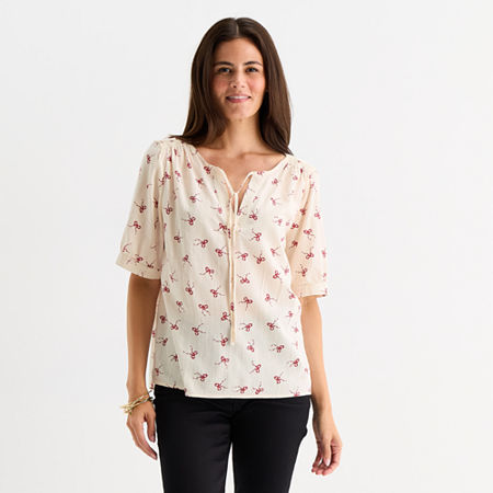 Click here for St. Johns Bay Womens Split Tie Neck Elbow Sleeve B... prices