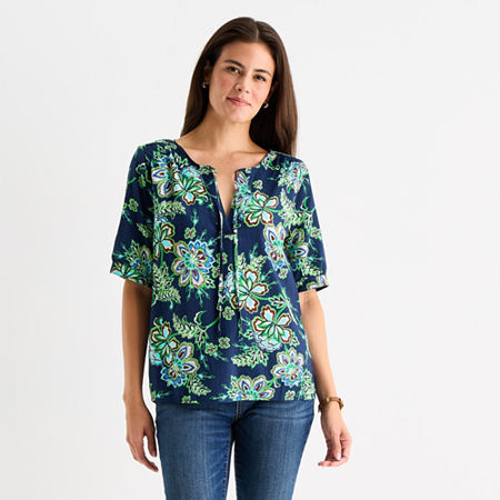 Click here for St. Johns Bay Womens Split Tie Neck Elbow Sleeve B... prices