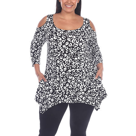 Click here for Plus Size Leopard Cold Shoulder Tunic Top - Black... prices