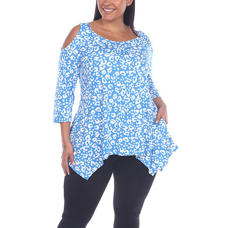 Click here for Plus Size Leopard Cold Shoulder Tunic Top - Blue L... prices