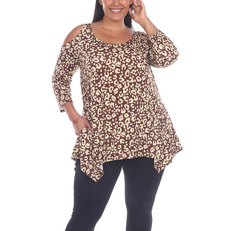 Click here for Plus Size Leopard Cold Shoulder Tunic Top - Brown... prices