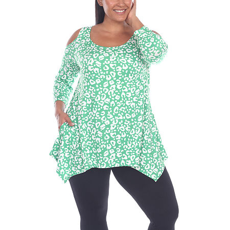 Click here for Plus Size Leopard Cold Shoulder Tunic Top - Green... prices