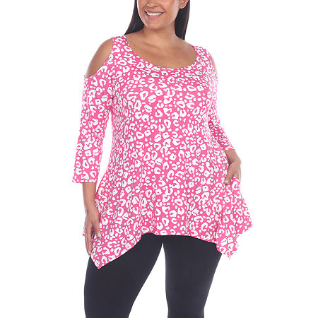 Click here for Plus Size Leopard Cold Shoulder Tunic Top - Fuchsi... prices