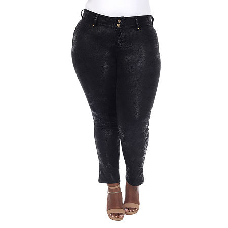White Mark Plus Size Faux Suede Snake Print Pants - Black