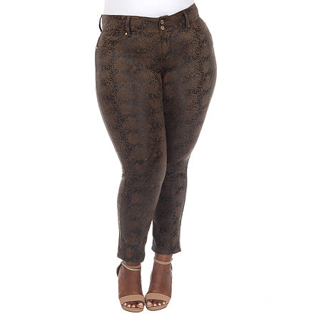 White Mark Plus Size Faux Suede Snake Print Pants - Brown