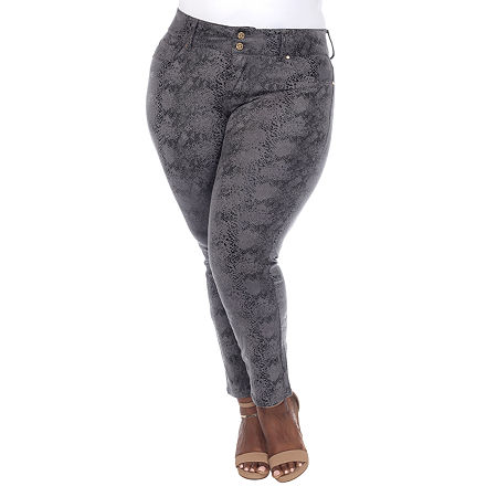 White Mark Plus Size Faux Suede Snake Print Pants - Gray