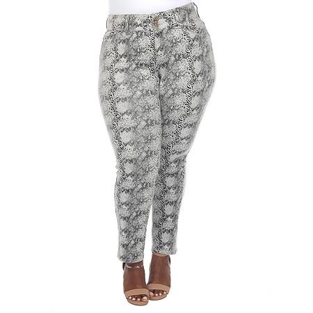 White Mark Plus Size Faux Suede Snake Print Pants - White