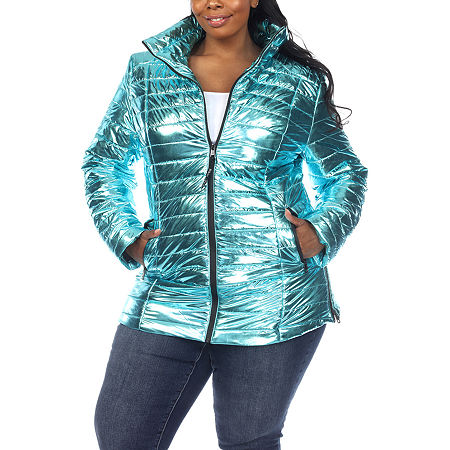 Plus Size Metallic Puffer Coat - Mint