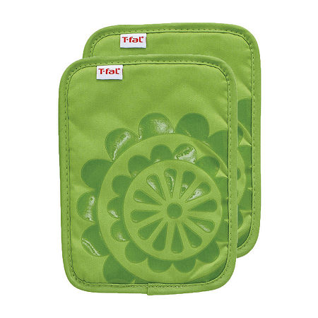 T-Fal Medallion Print Silicone and Cotton Twill Pot Holder  Set of 2 - Green
