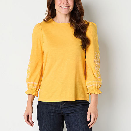 Click here for St. Johns Bay Womens Round Neck Long Sleeve Embroi... prices