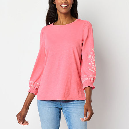 Click here for St. Johns Bay Womens Round Neck Long Sleeve Embroi... prices