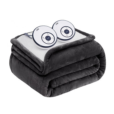 Sealy Heated Flannel and Sherpa Blanket  King - Charcoal