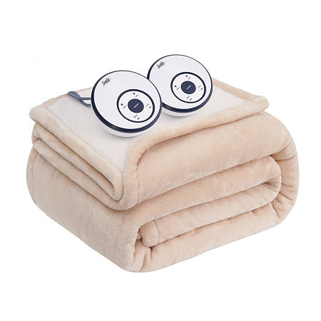 Sealy Heated Flannel and Sherpa Blanket  Queen - Beige