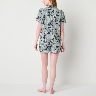 Liz Claiborne Womens Poplin Short Sleeve 2-pc. Pajama Sets - JCPenney