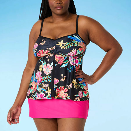 Sonnet Shores Womens Floral Tankini Swimsuit Top  20w  Black