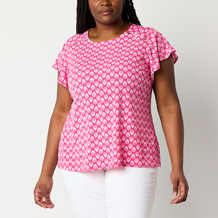 Liz Claiborne Womens Round Neck Short Sleeve Plus Blouse  5x  Pink