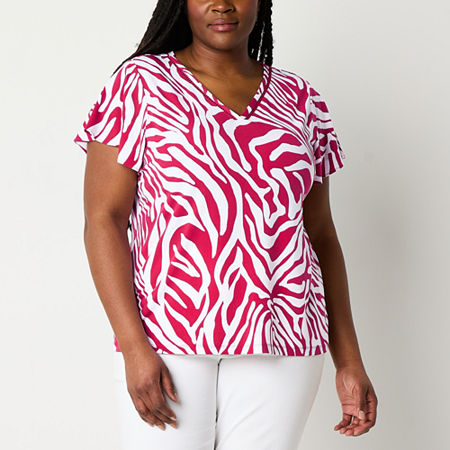 Liz Claiborne Womens V Neck Short Sleeve Plus Blouse  3x  Red